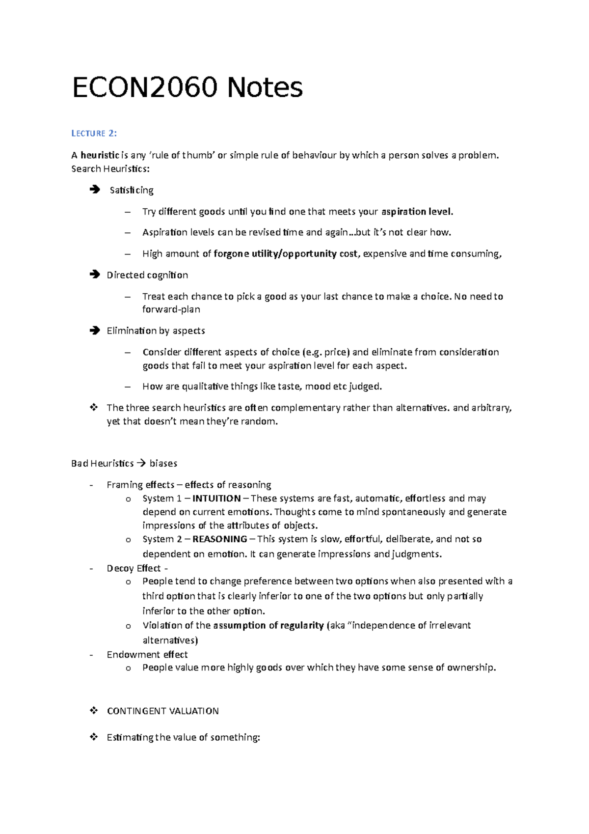 ECON2060 Behavioural Economics Notes - ECON2060 Notes LECTURE 2: A ...