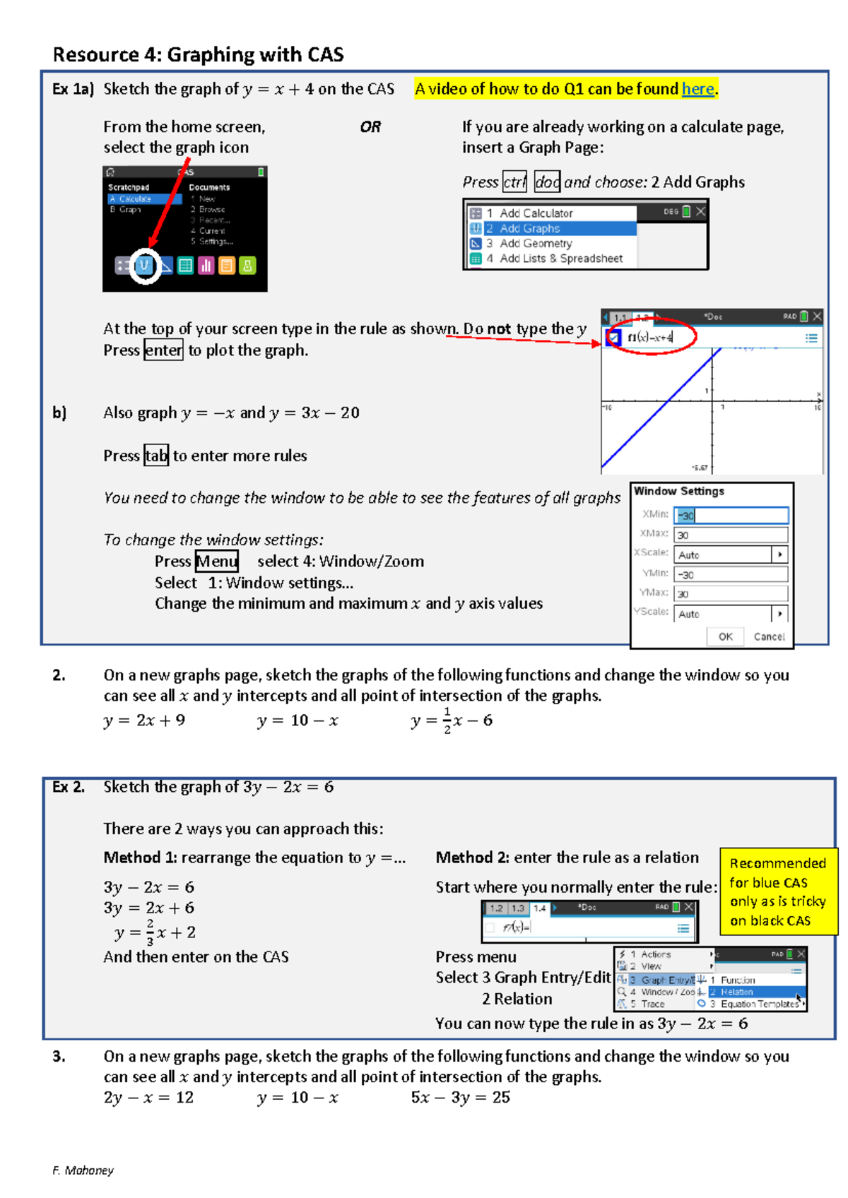 9AM R4 Graphing with CAS - Resource 4: Graphing with CAS Ex 1a) Sketch ...