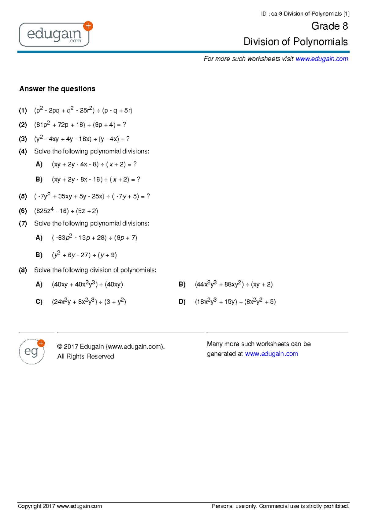 Grade 8 Division of Polynomials ca - Grade 8 Division of Polynomials ...