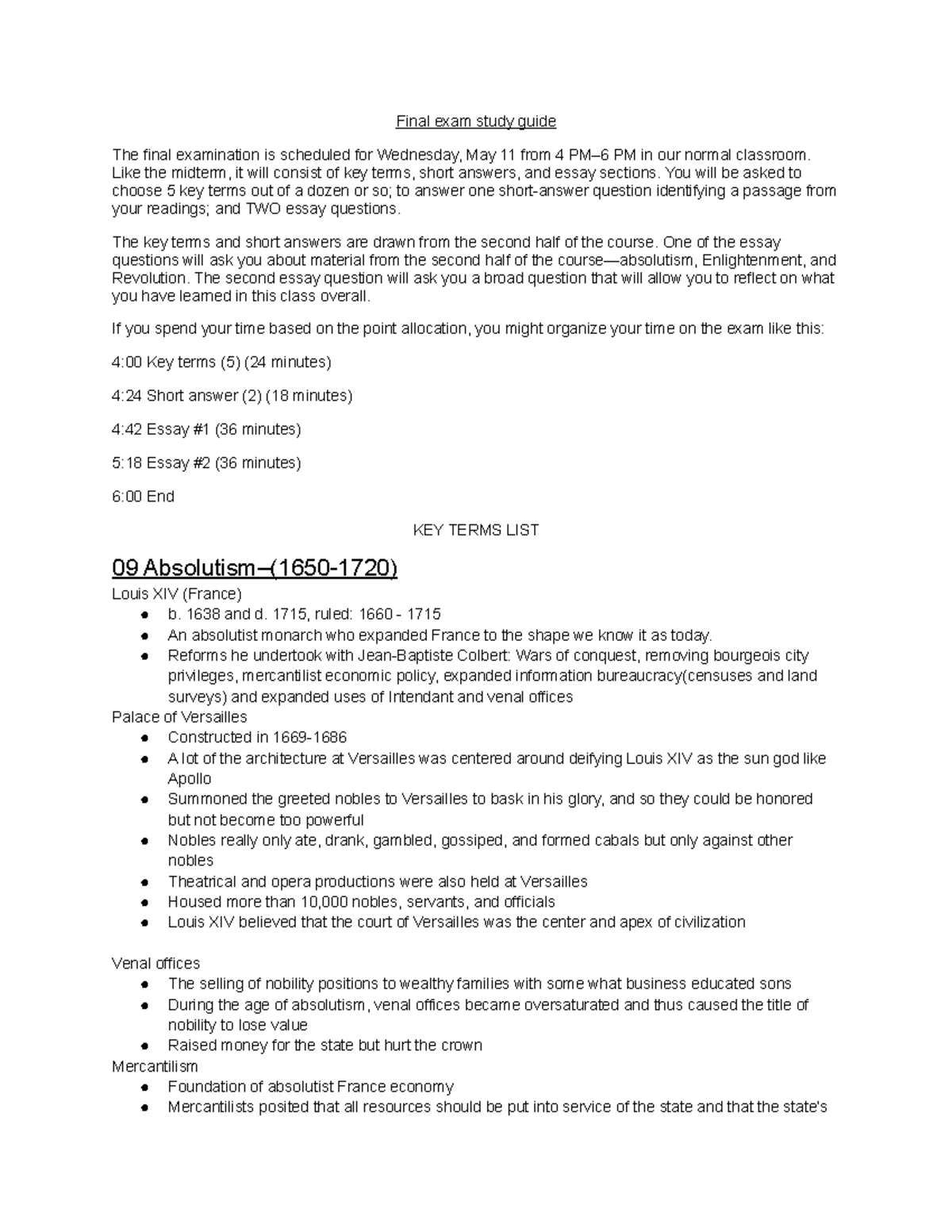 Final Exam Study Guide - Cover the second half of course from the Age ...