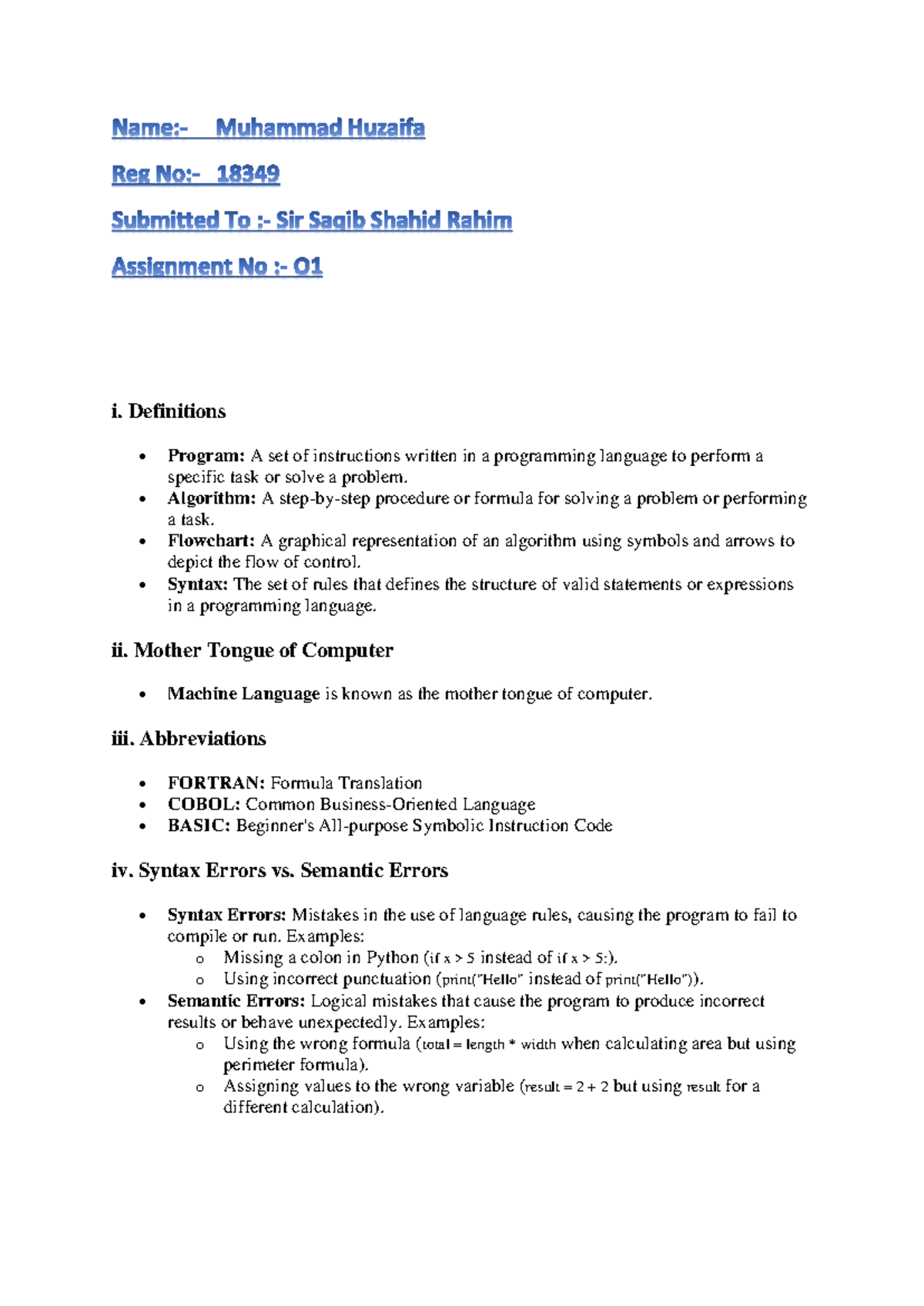As 1 {18349} - as 1 of intro to programming - i. Definitions Program: A ...