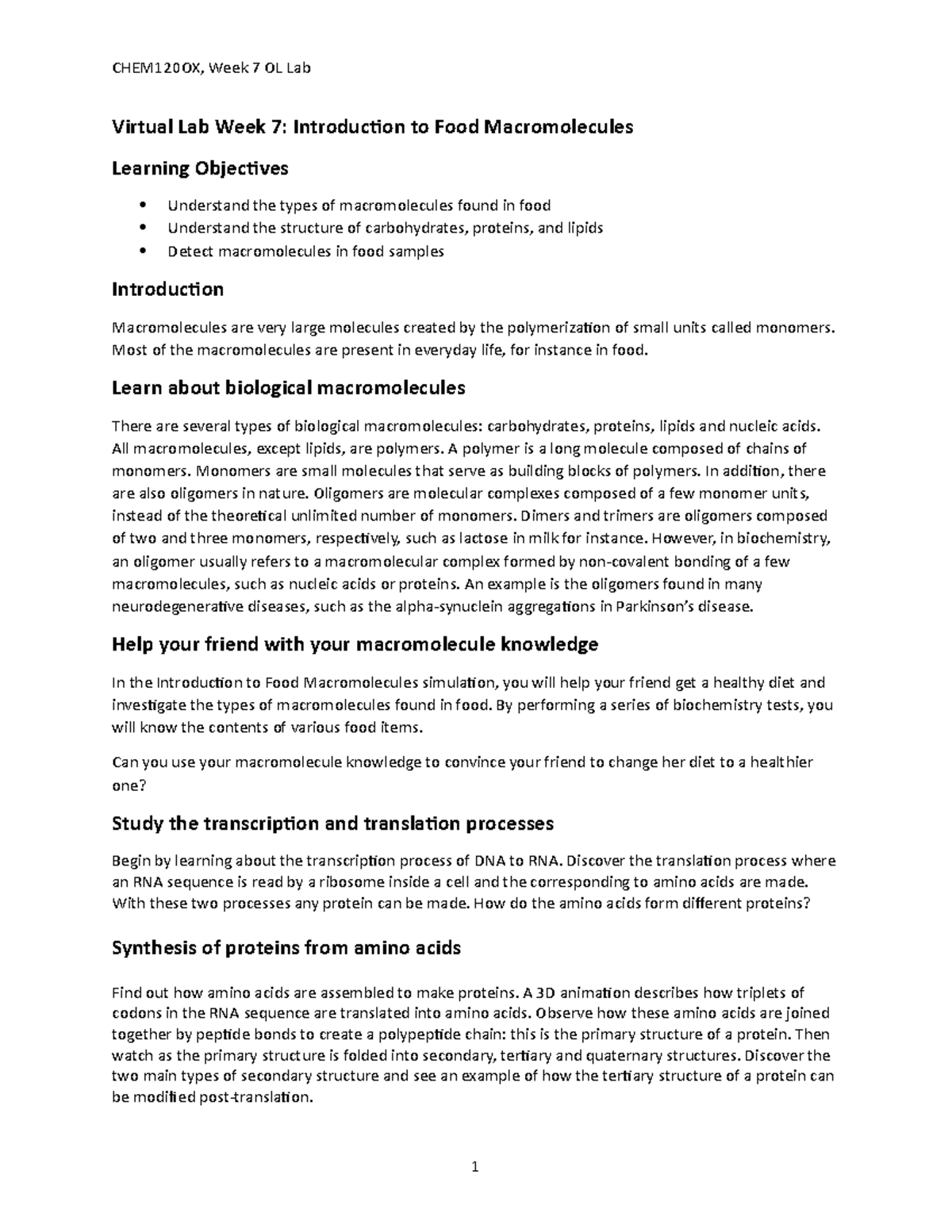 WK 7 LAB - wk 7 - Virtual Lab Week 7: Introduction to Food ...