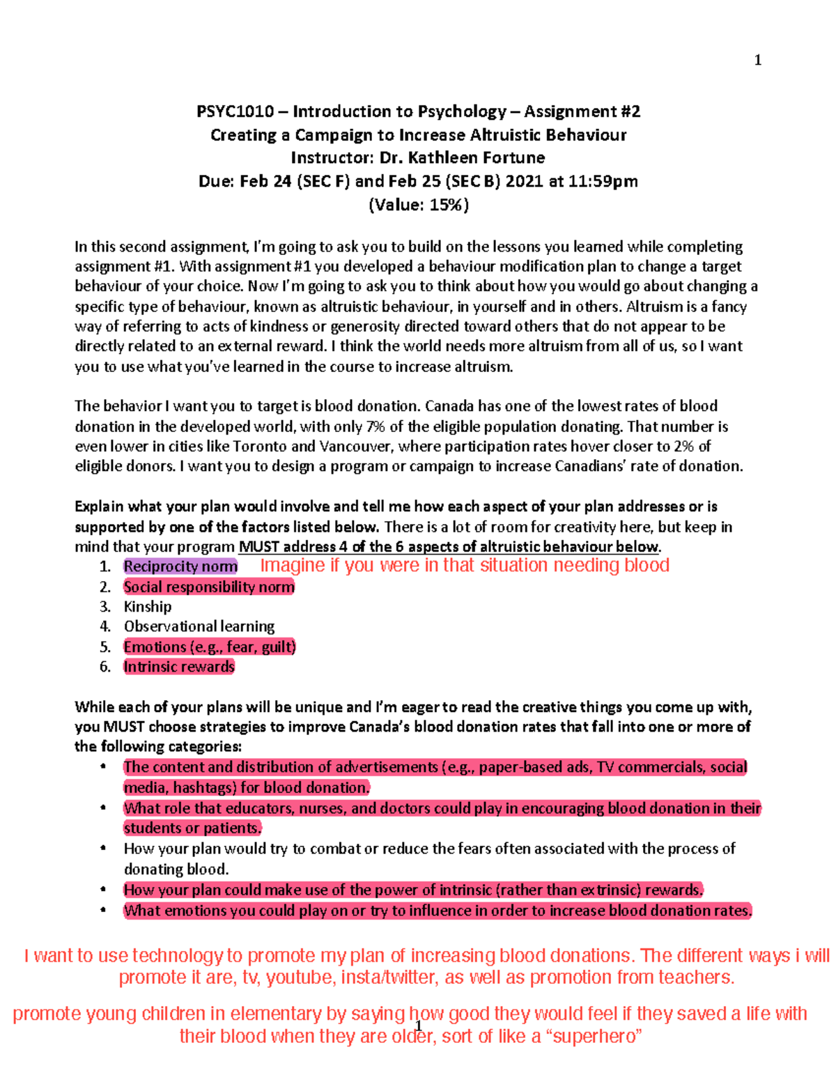 PSYC1010 Assignment 2 Altruism - 1 1 PSYC1010 – Introduction to ...