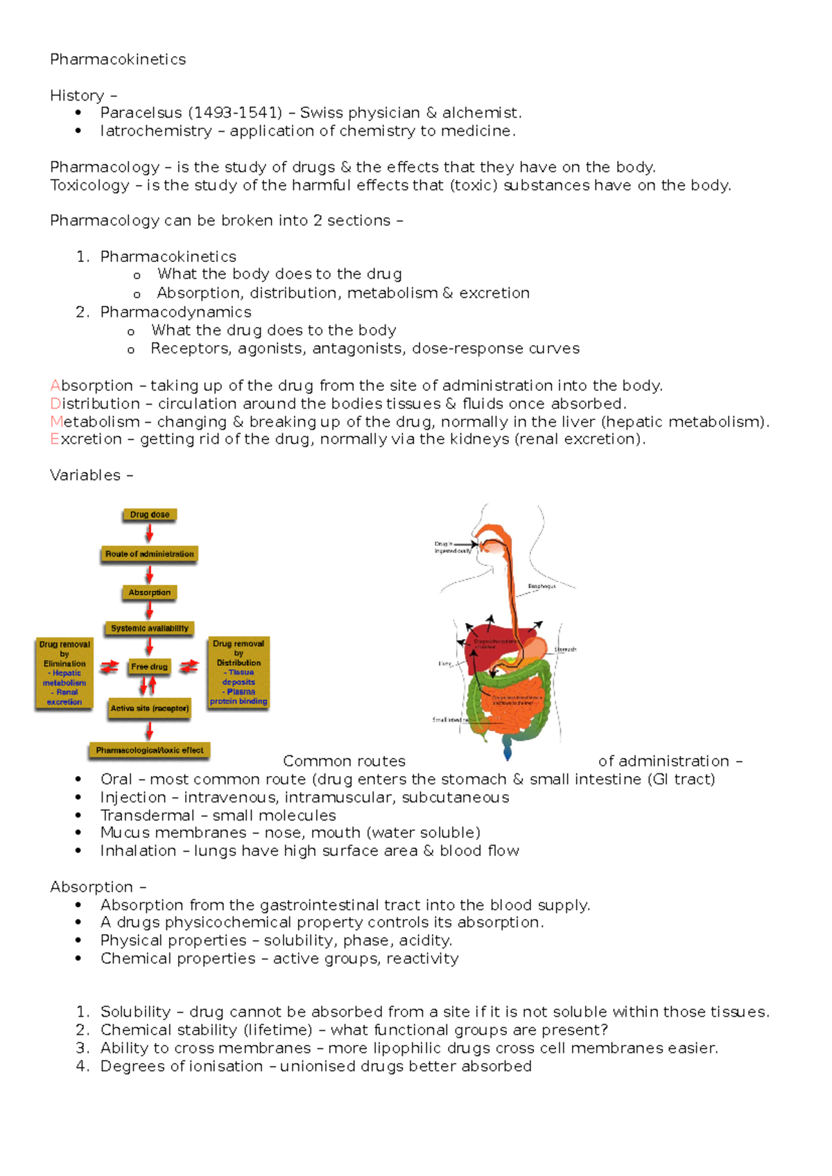 Pharmacokinetics - Lecture notes 9 - Pharmacokinetics History ...