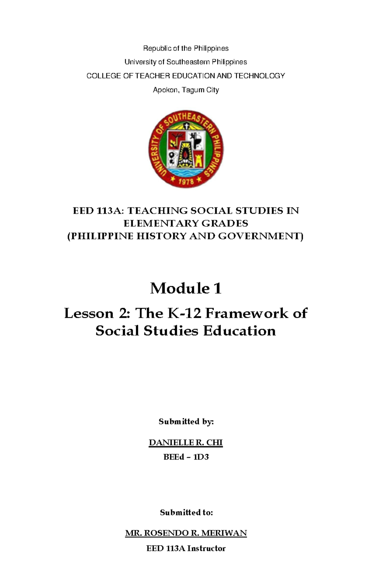 EED 113A Module 1 Lesson 2 CHI, Danielle R - Republic of the ...