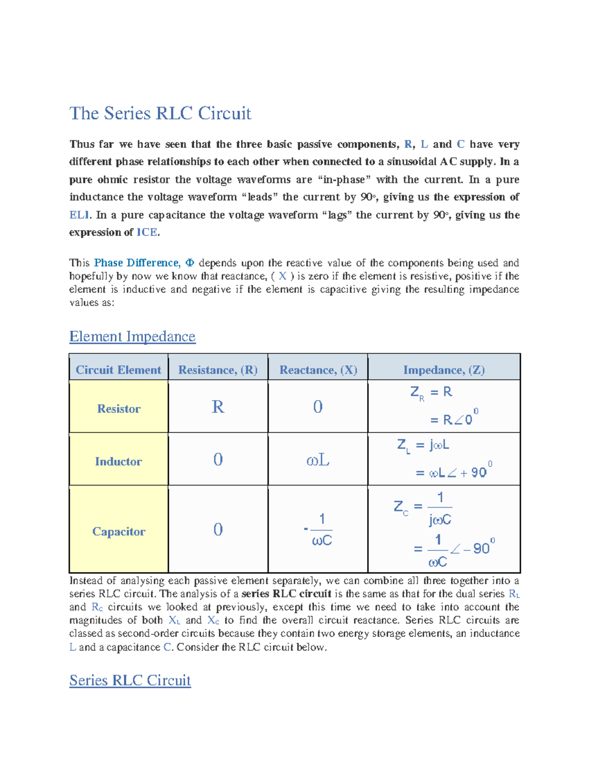 RLC circuit in series - The Series RLC Circuit Thus far we have seen ...