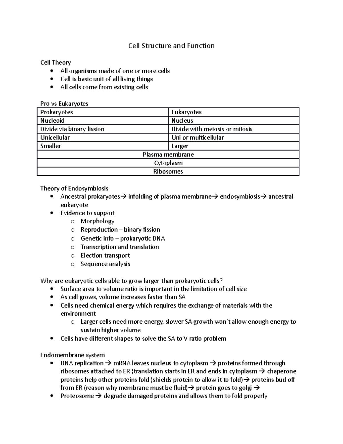 Cell Structure and Function - Studocu