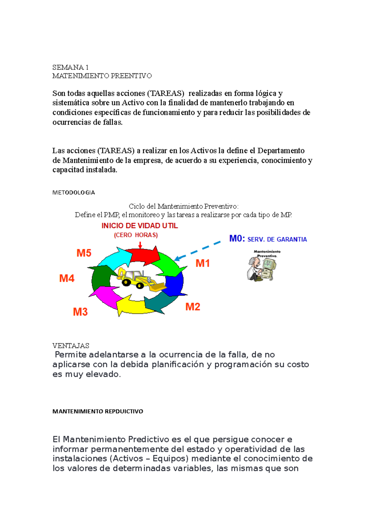 Resumen DE Semanas - Resúmenes - SEMANA 1 MATENIMIENTO PREENTIVO Son ...
