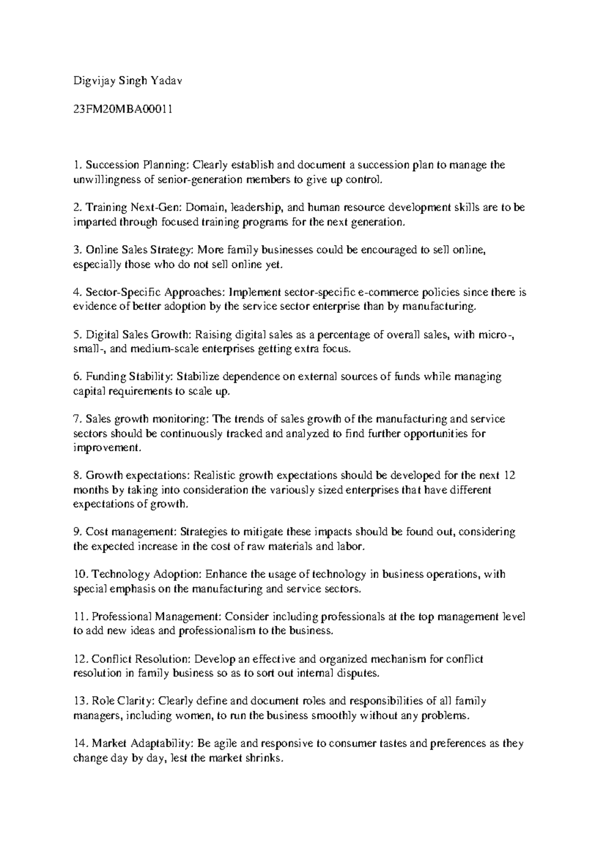 Suggestion - Notes - Digvijay Singh Yadav 23FM20MBA Succession Planning ...