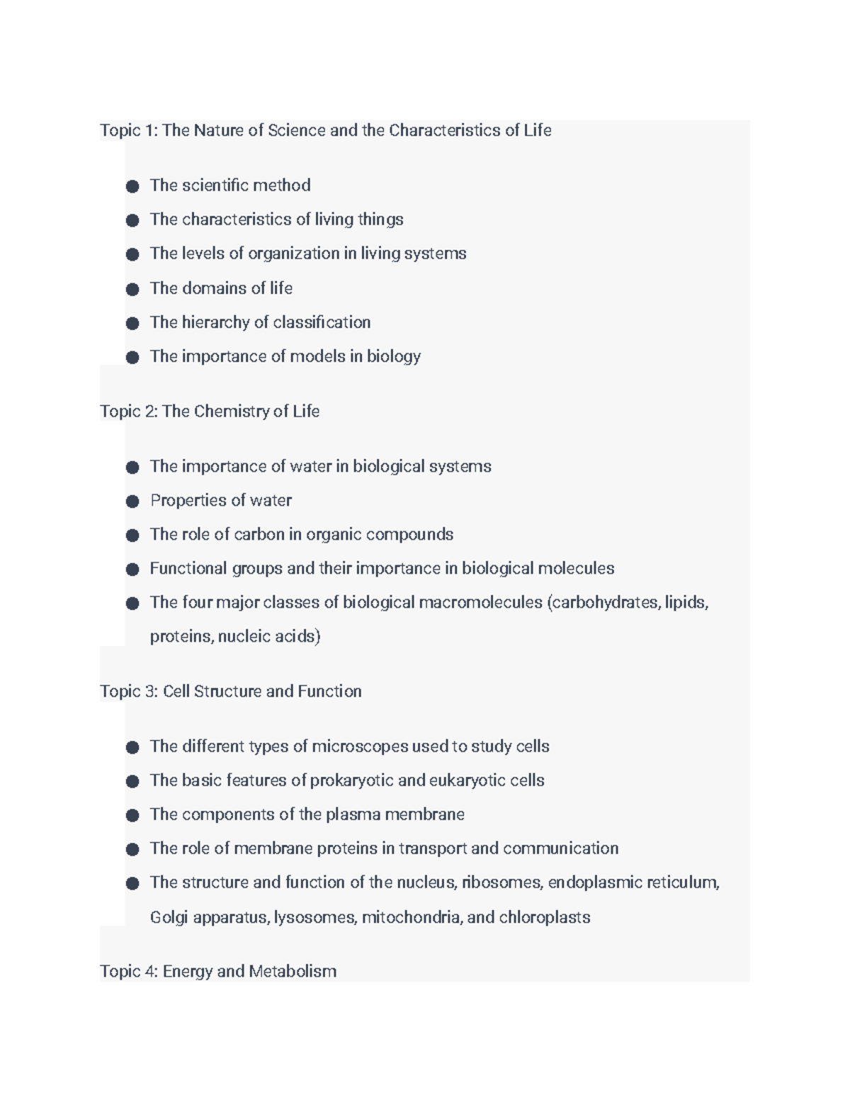 Principles of Biology - Topic 1: The Nature of Science and the ...