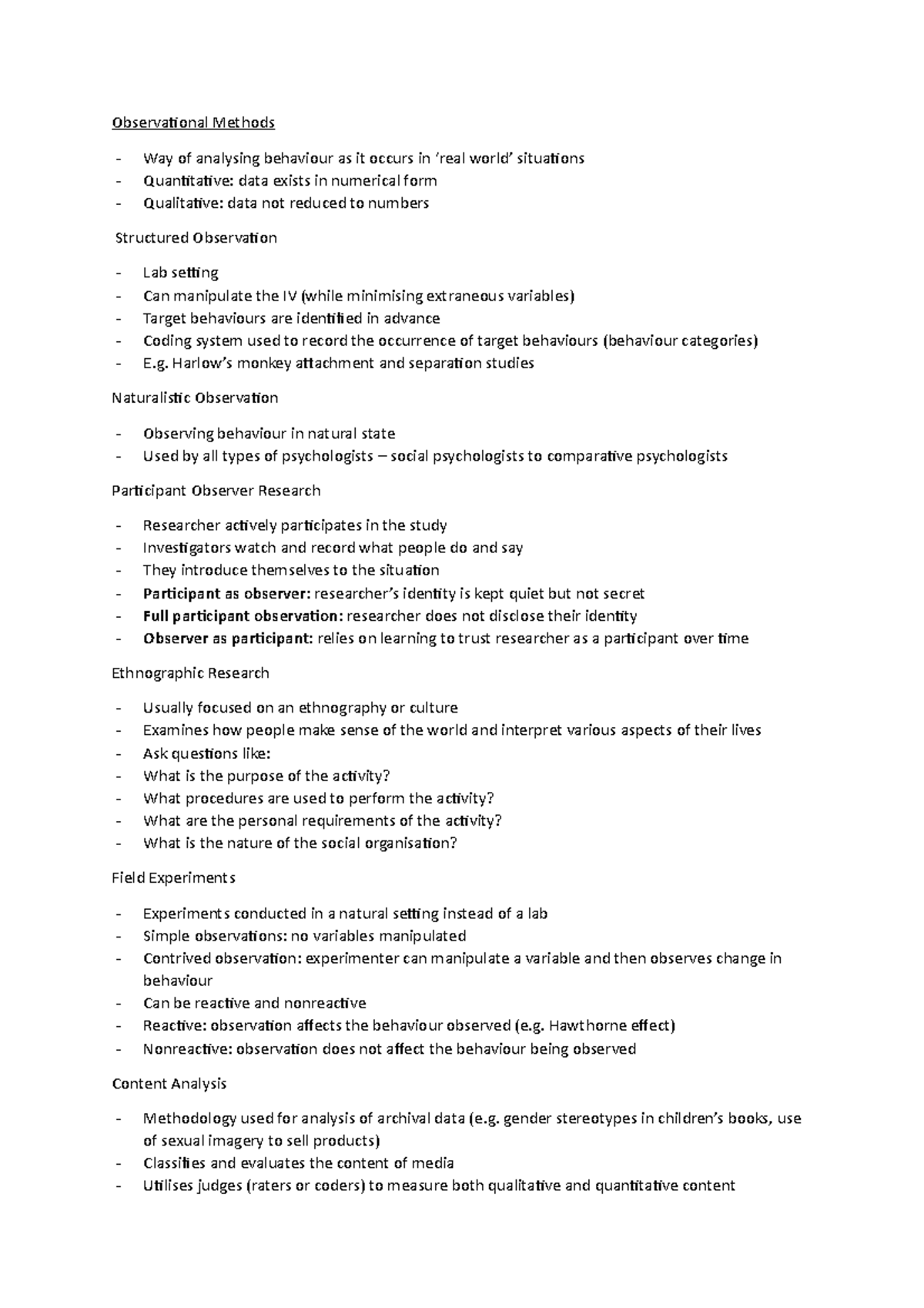 Research methods 5 - Lecture notes 5 - Observational Methods Way of ...
