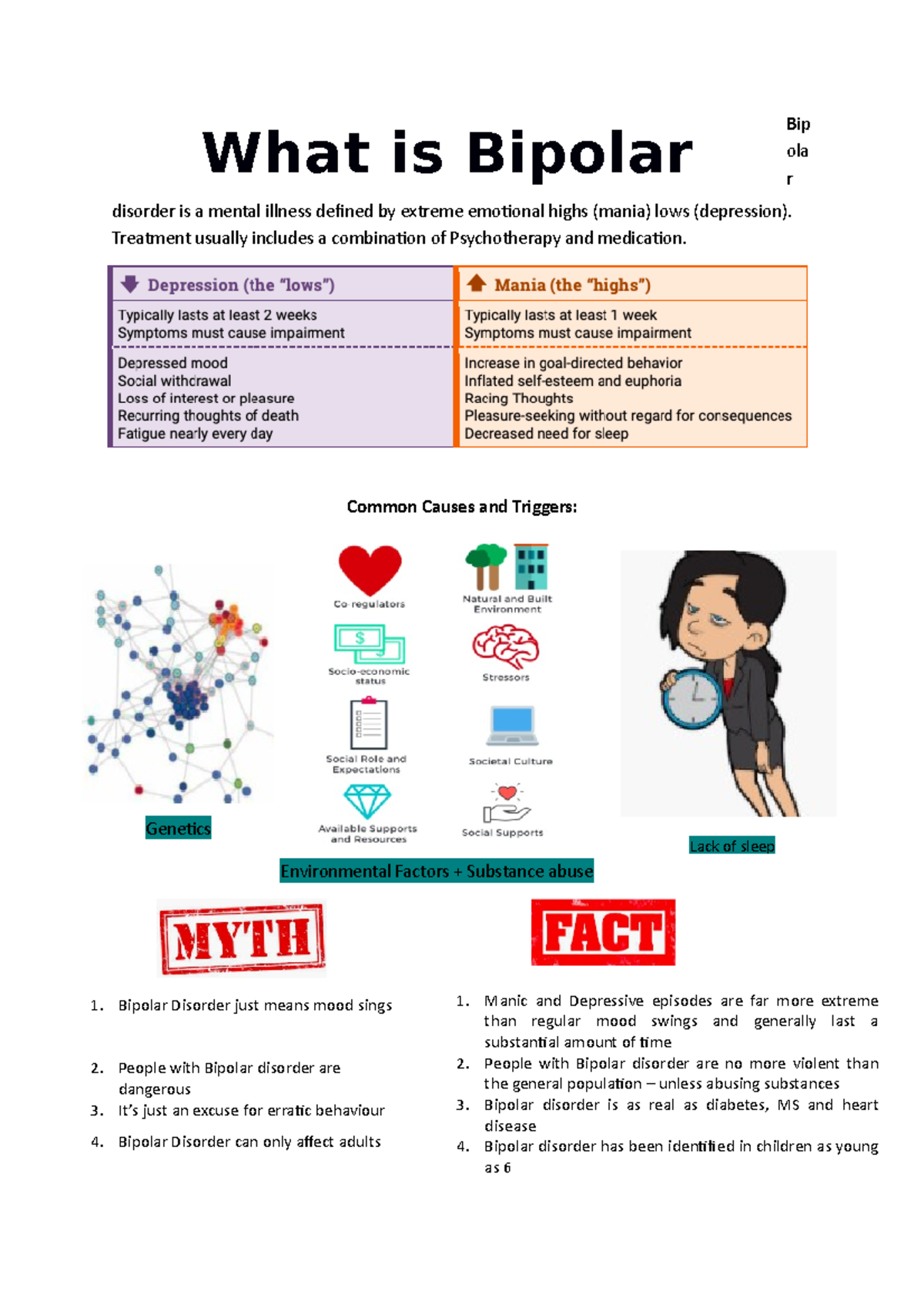 Assessment 4 - 1 page handout - Bipolar disorder is a mental illness ...
