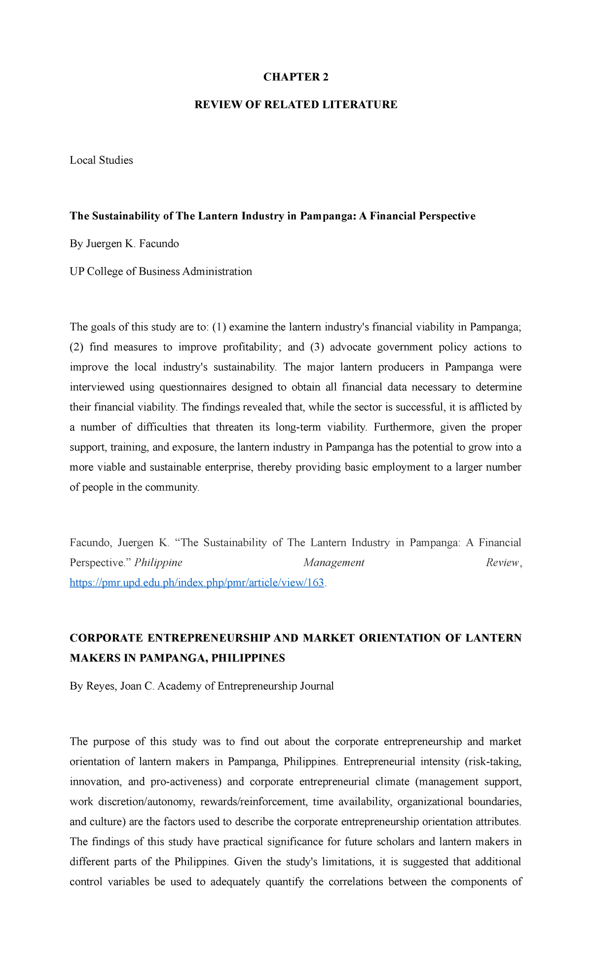 Chapter 2 RRL SF Pampanga - CHAPTER 2 REVIEW OF RELATED LITERATURE ...