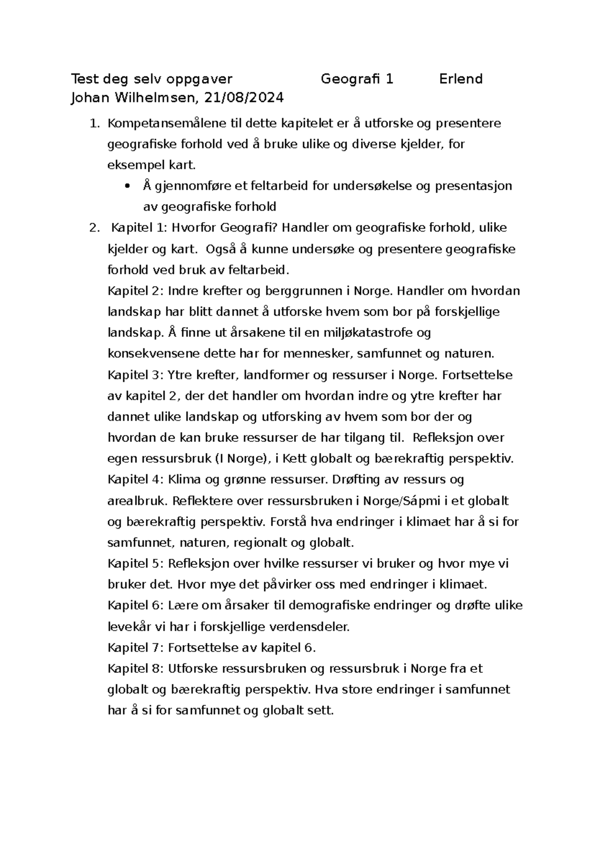 Test deg selv oppgaver Geografi 1 - Kompetansemålene til dette ...