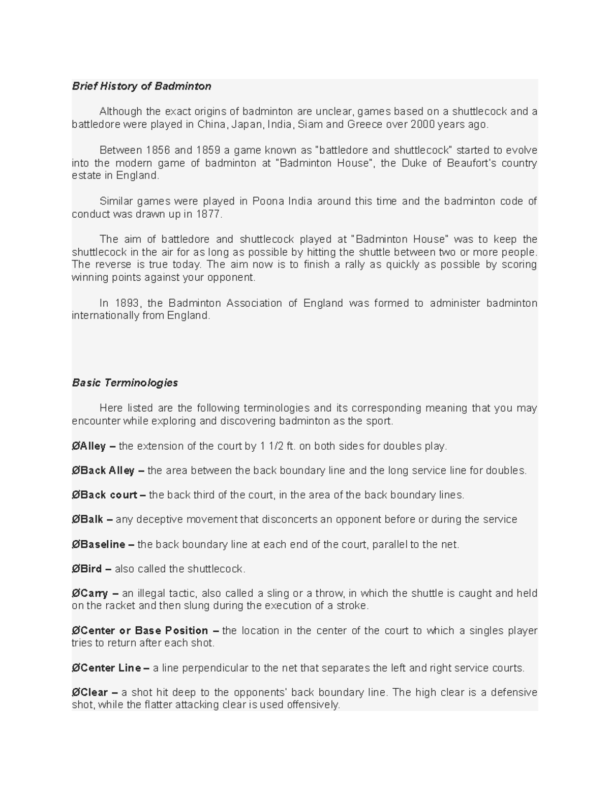 Badminton-Comp - lecture about badminton - Brief History of Badminton ...