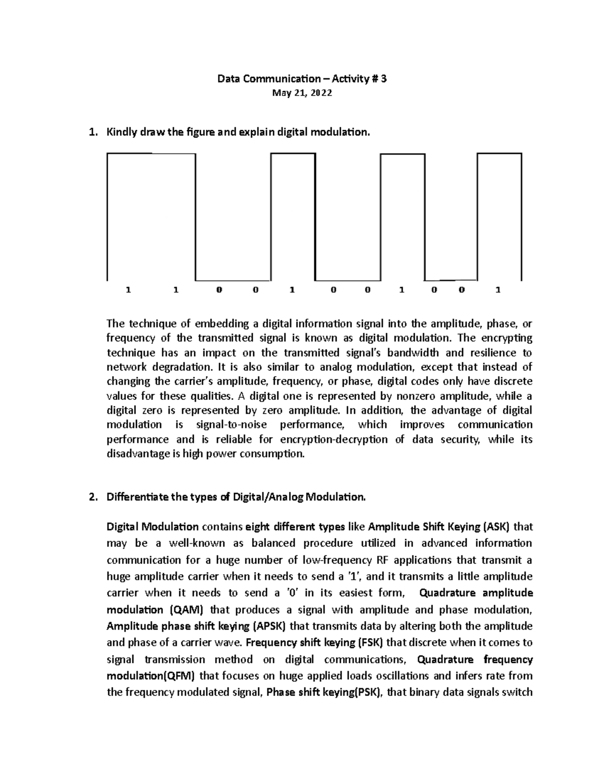 Data Communication - Activity # 3 - Data Communication – Activity # 3 ...