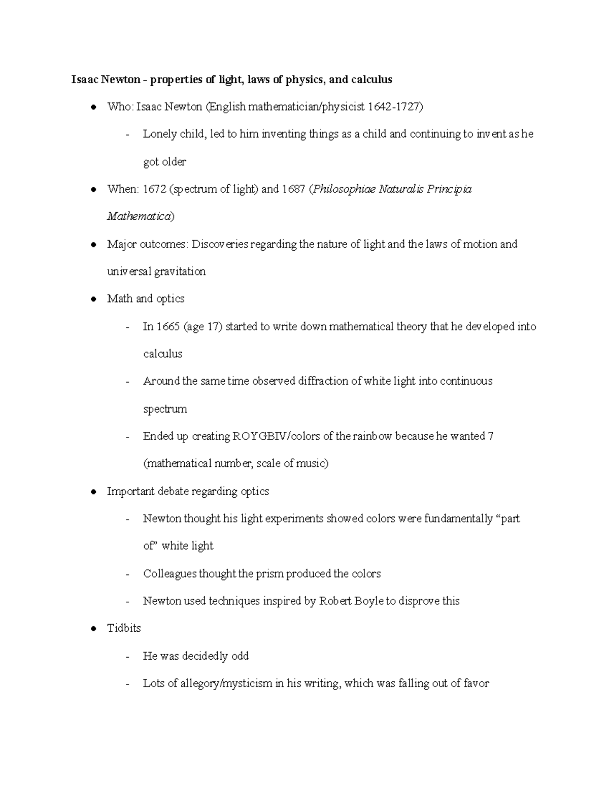 Discovery Seminar Properties of Light, Laws of Physics and Calculus ...