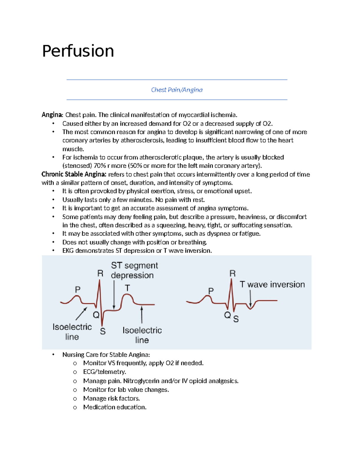 Perfusion - Perfusion Chest Pain/Angina Angina: Chest pain. The ...