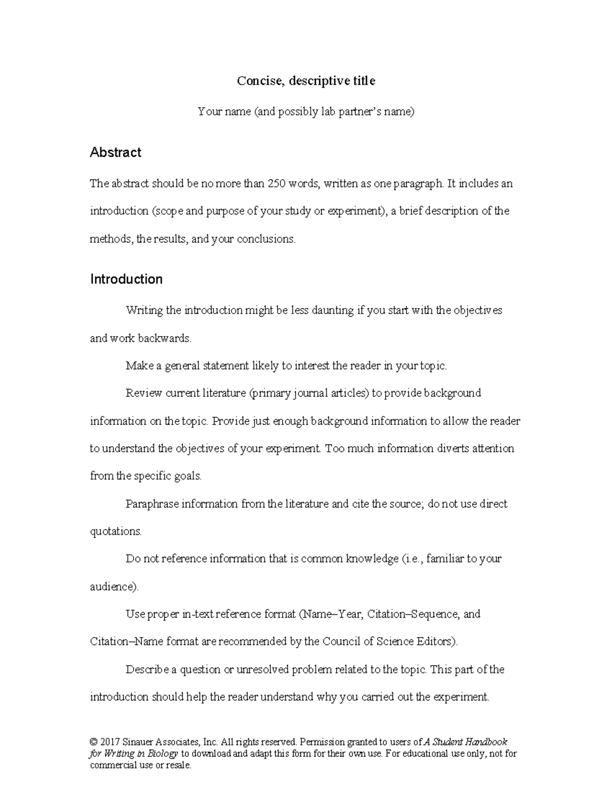 5e Lab Report Template - Concise, descriptive title Your name (and ...