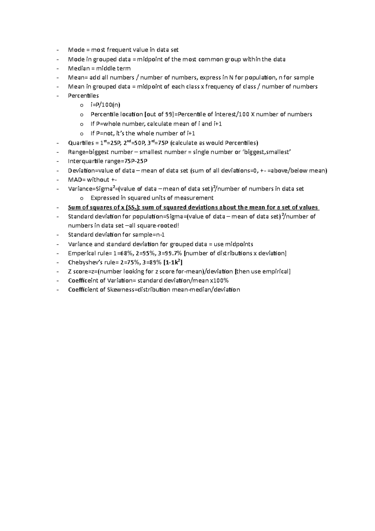 IT & Stats - Equations - Lecture notes Part 7 - Mode = most frequent ...
