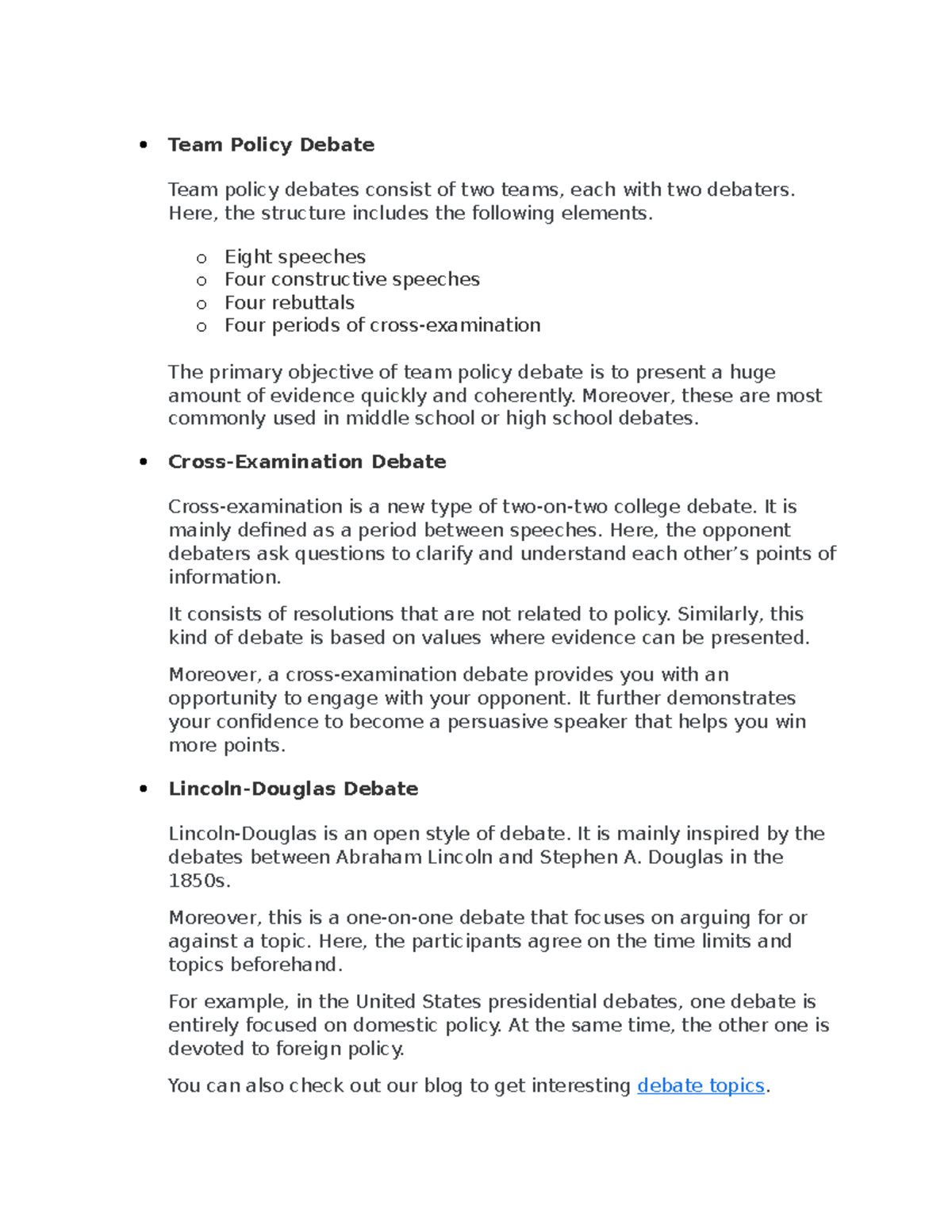 Team Policy Debate - Team Policy Debate Team policy debates consist of ...