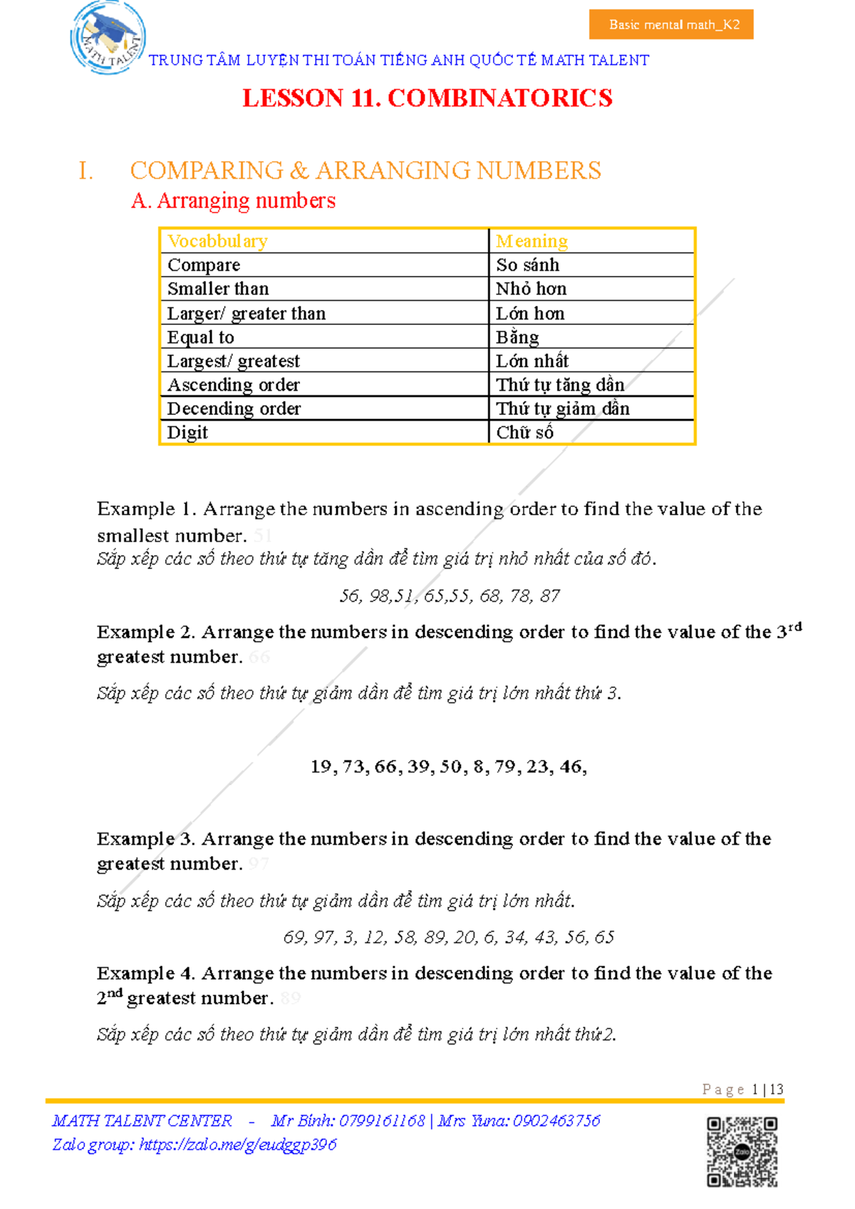 CB2 Lesson 11 Combinatorics - TRUNG TÂM LUYỆN THI TOÁN TIẾNG ANH QUỐC TẾ MATH TALENT P a g e 1 ...