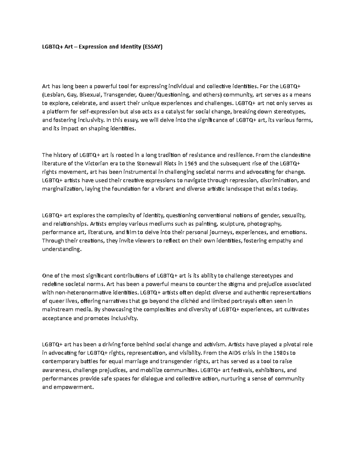 Lgbtq+ Art – Expression and Identity (Essay) - LGBTQ+ Art – Expression ...