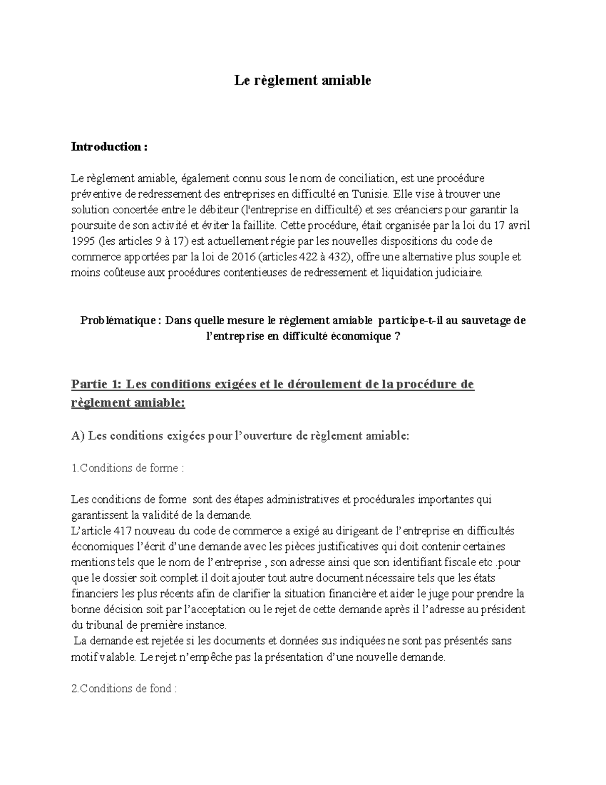 Le règlement amiable - droit des procedures - Le règlement amiable ...