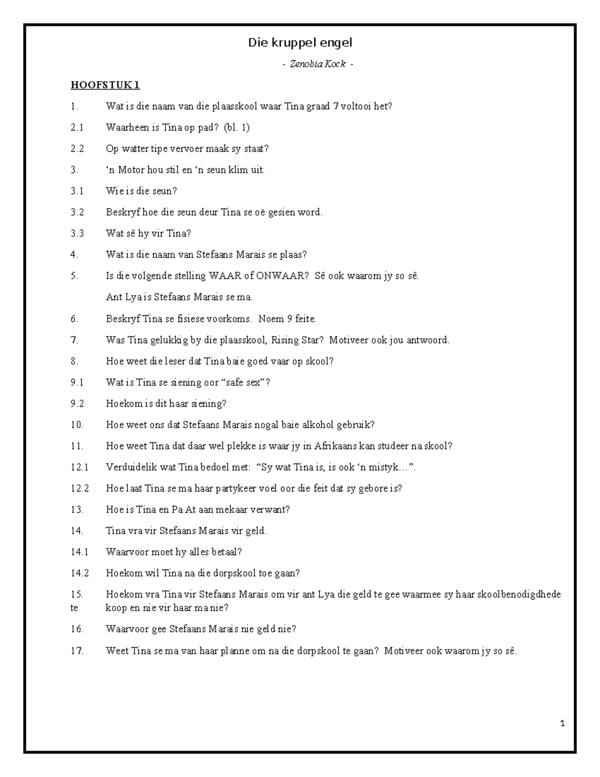 Die kruppel engel vrae - Die kruppel engel Zenobia Kock - HOOFSTUK 1 ...