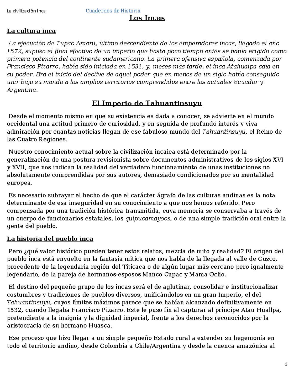 Los Incas. Completo - Resumen Historia de América y Argentina I - Los ...