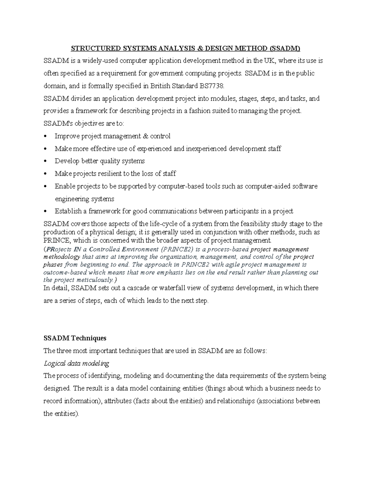 5 Ssadm - notes - STRUCTURED SYSTEMS ANALYSIS & DESIGN METHOD (SSADM ...