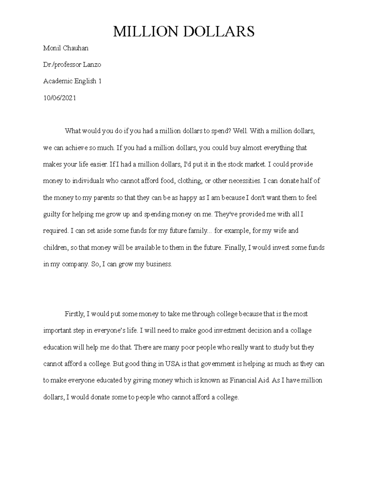 What would you do if you had a million dollars to spend - MILLION ...