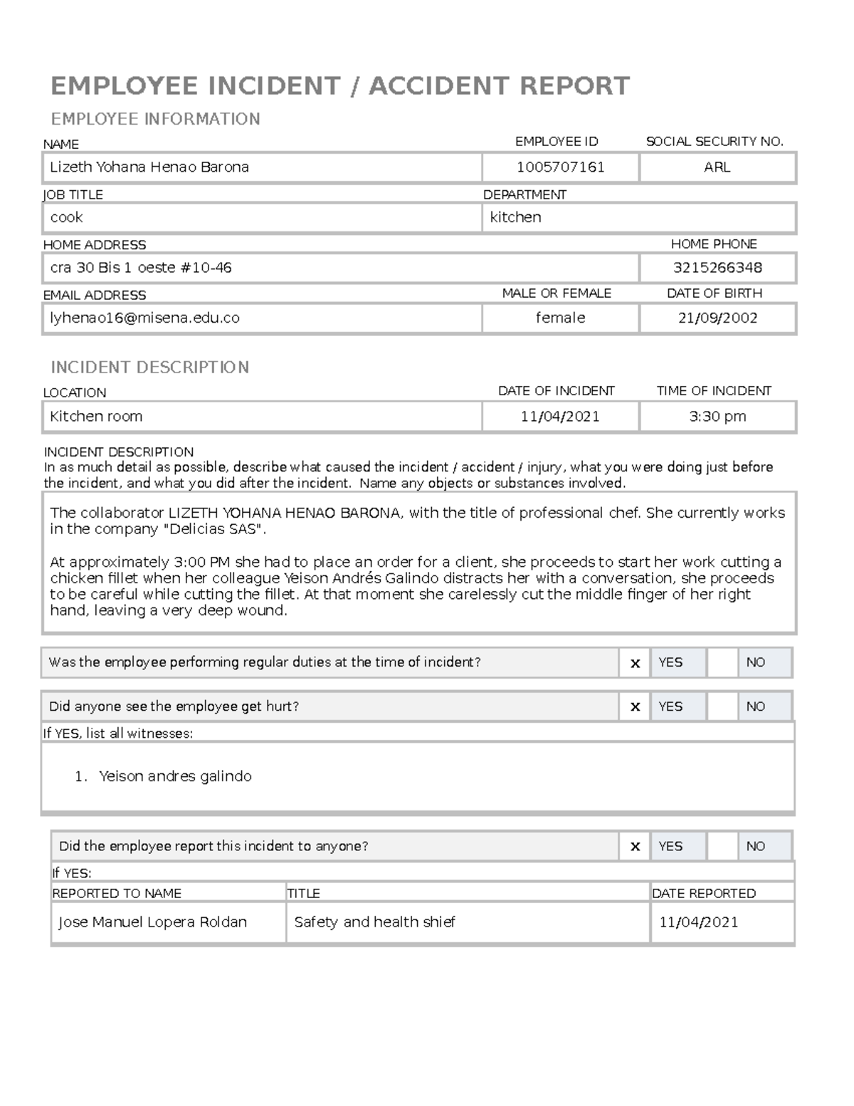 Employee Incident Actualizado - EMPLOYEE INCIDENT / ACCIDENT REPORT ...