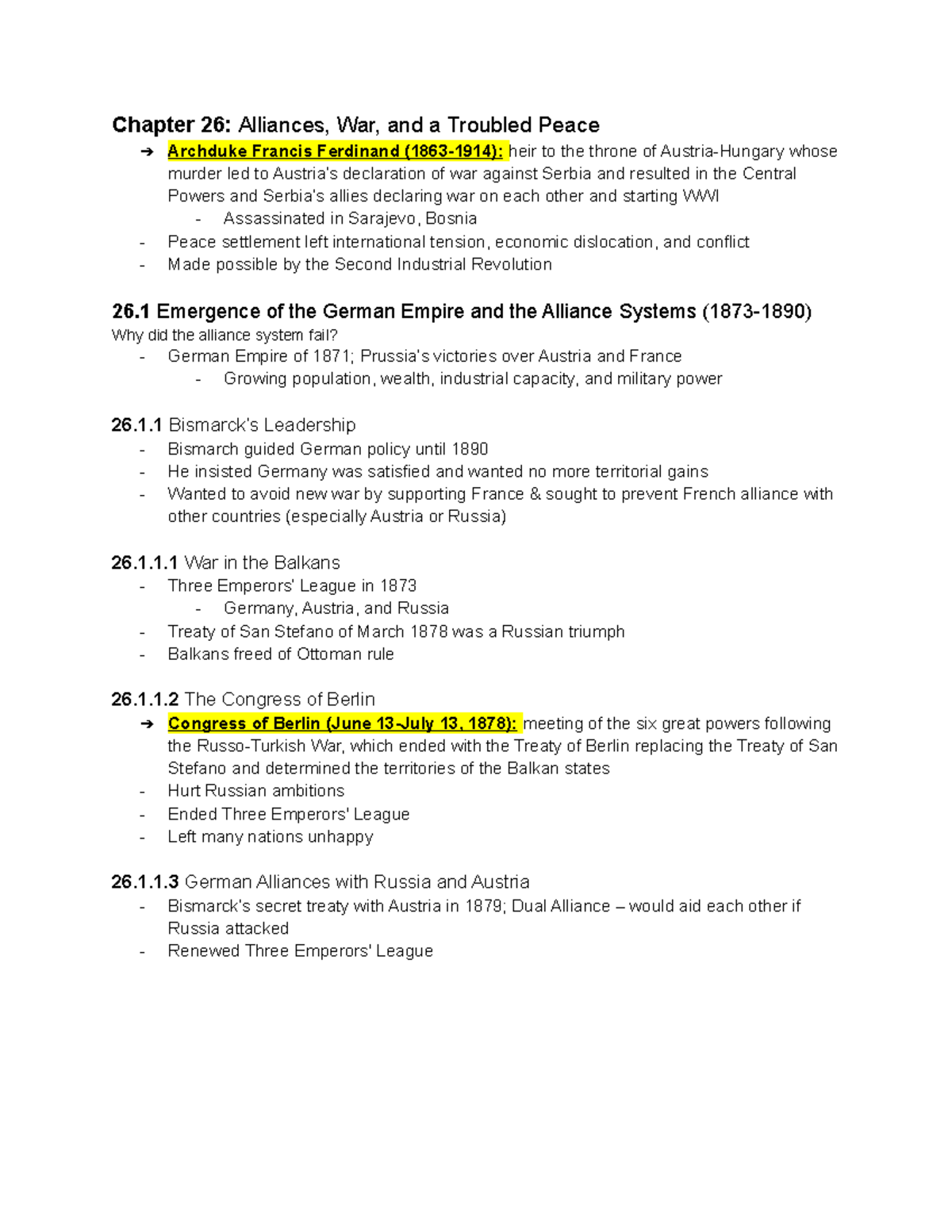 Chapter 26 Kagan - Chapter 26: Alliances, War, and a Troubled Peace ...