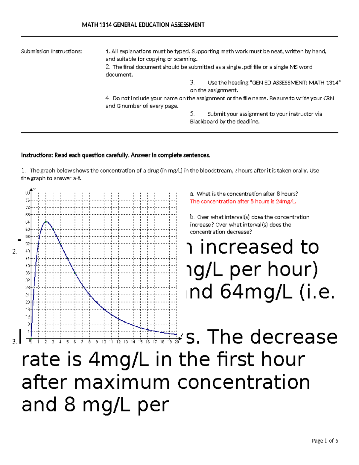 MATH 1314 Signature Assignment 2019-2020 - MATH 1314 GENERAL EDUCATION ASSESSMENT Submission ...