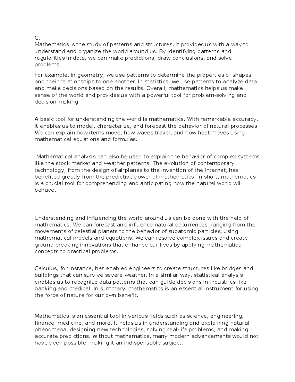 MATH- Activity - asdas dsa dsad asd - C. Mathematics is the study of ...