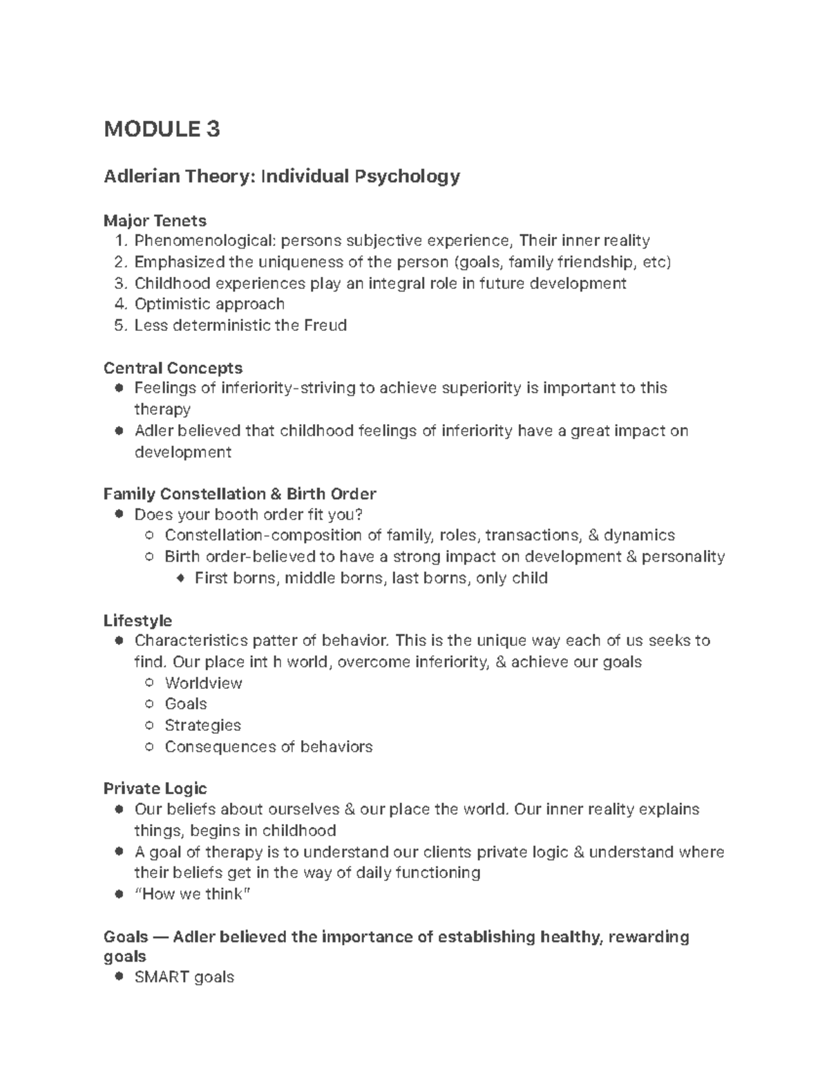 Foundations- Module 3 - Adlerian Theory: Individual Psychology - 1. 2 ...