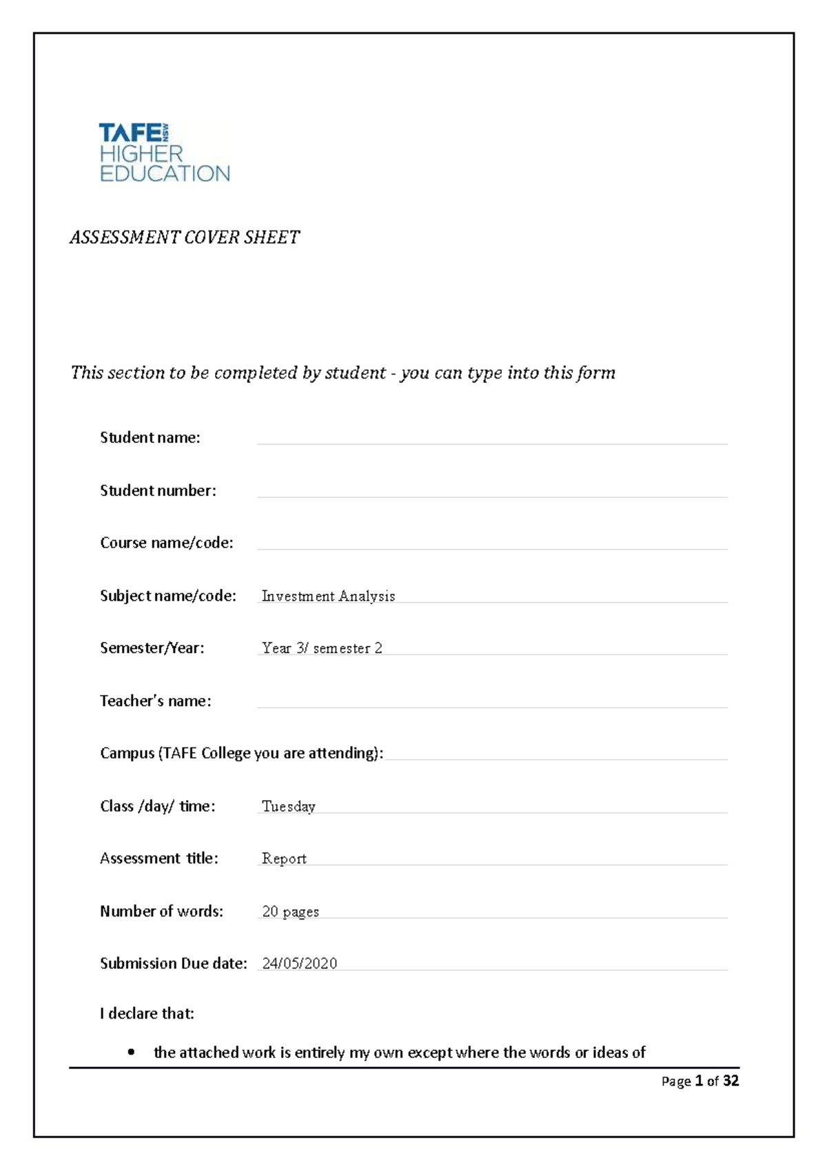 Sukhdeep.S Resubmit assessment 3 - ASSESSMENT COVER SHEET This section to be completed by ...