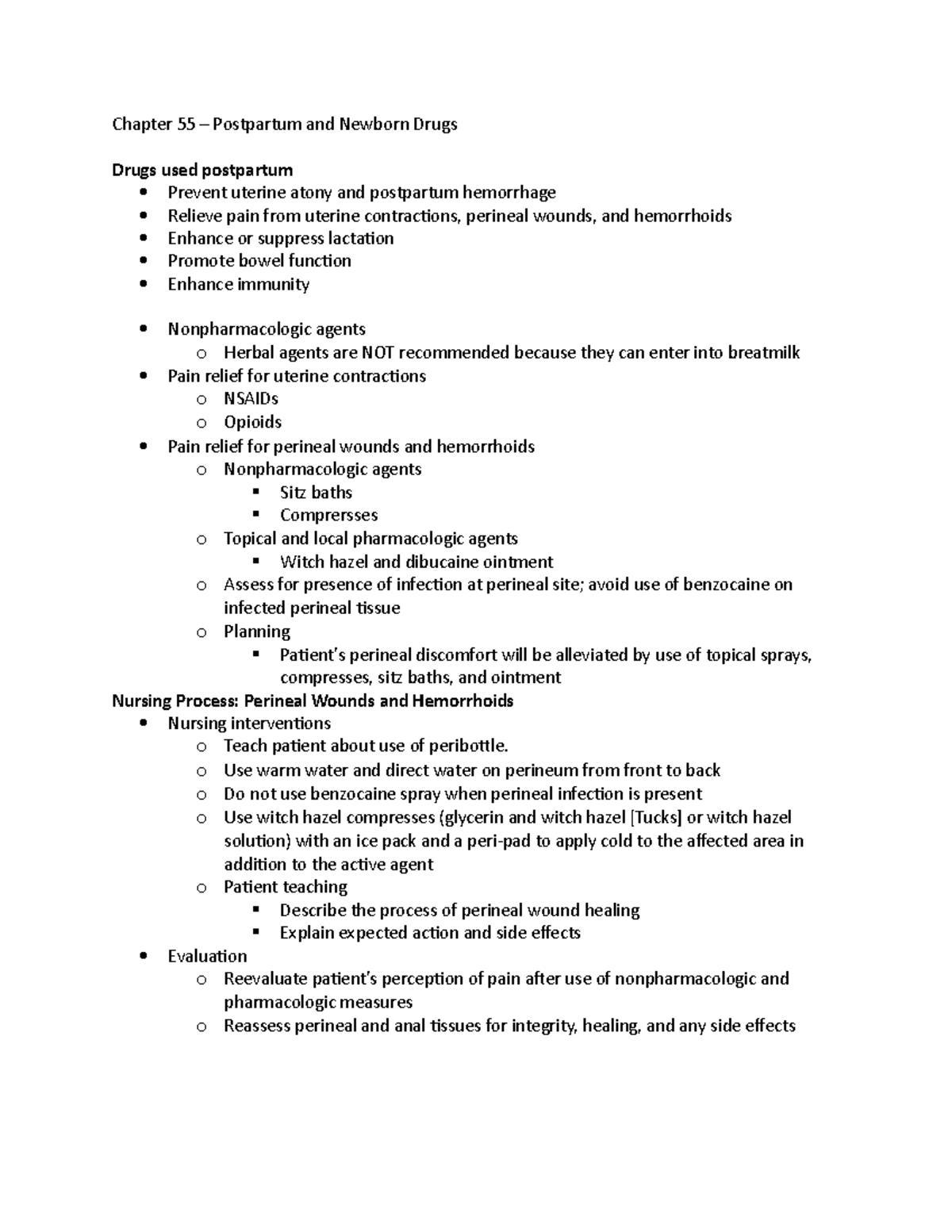 Chapter 55 - Chapter 55 – Postpartum and Newborn Drugs Drugs used ...