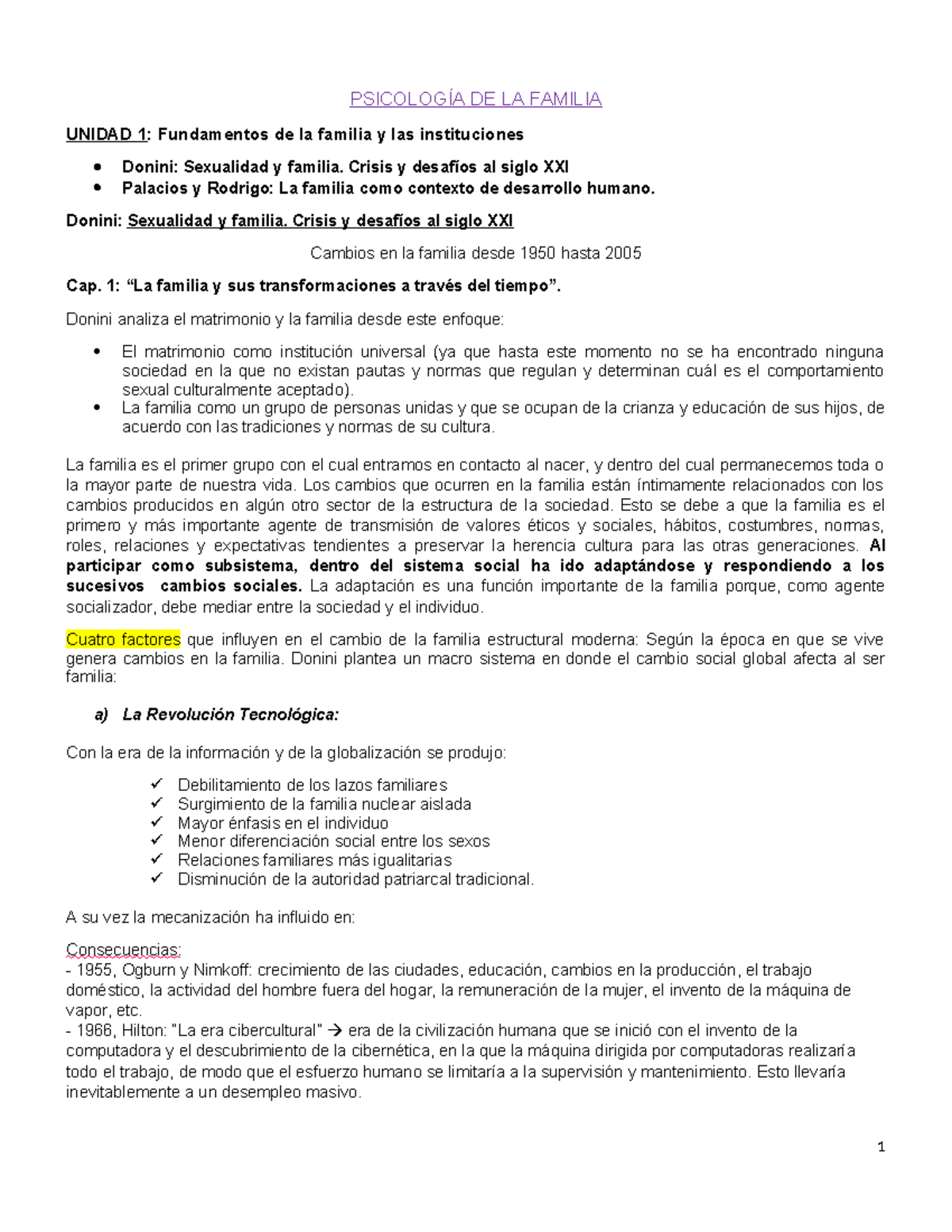 Resumen Final Familia 1 - PSICOLOGÍA DE LA FAMILIA UNIDAD 1 ...