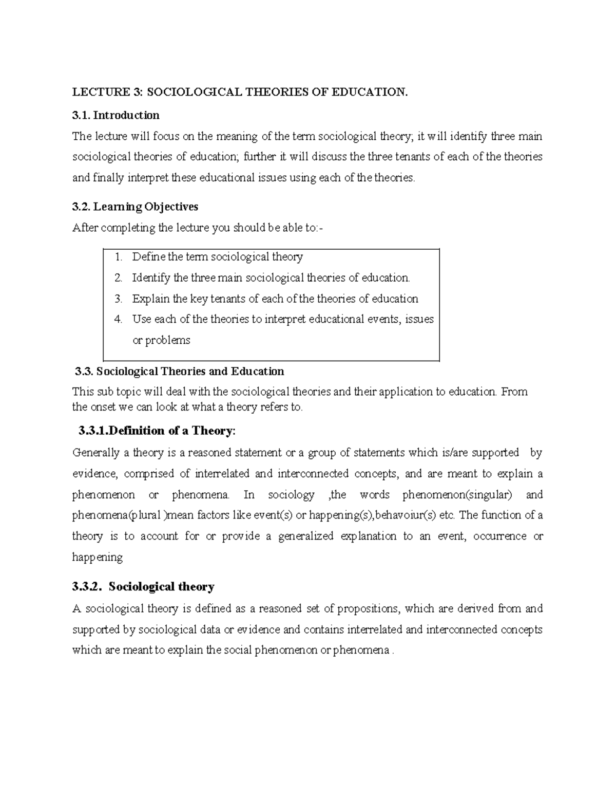 Lecture 3 - Summary Introduction to Hydrology - LECTURE 3: SOCIOLOGICAL THEORIES OF EDUCATION ...