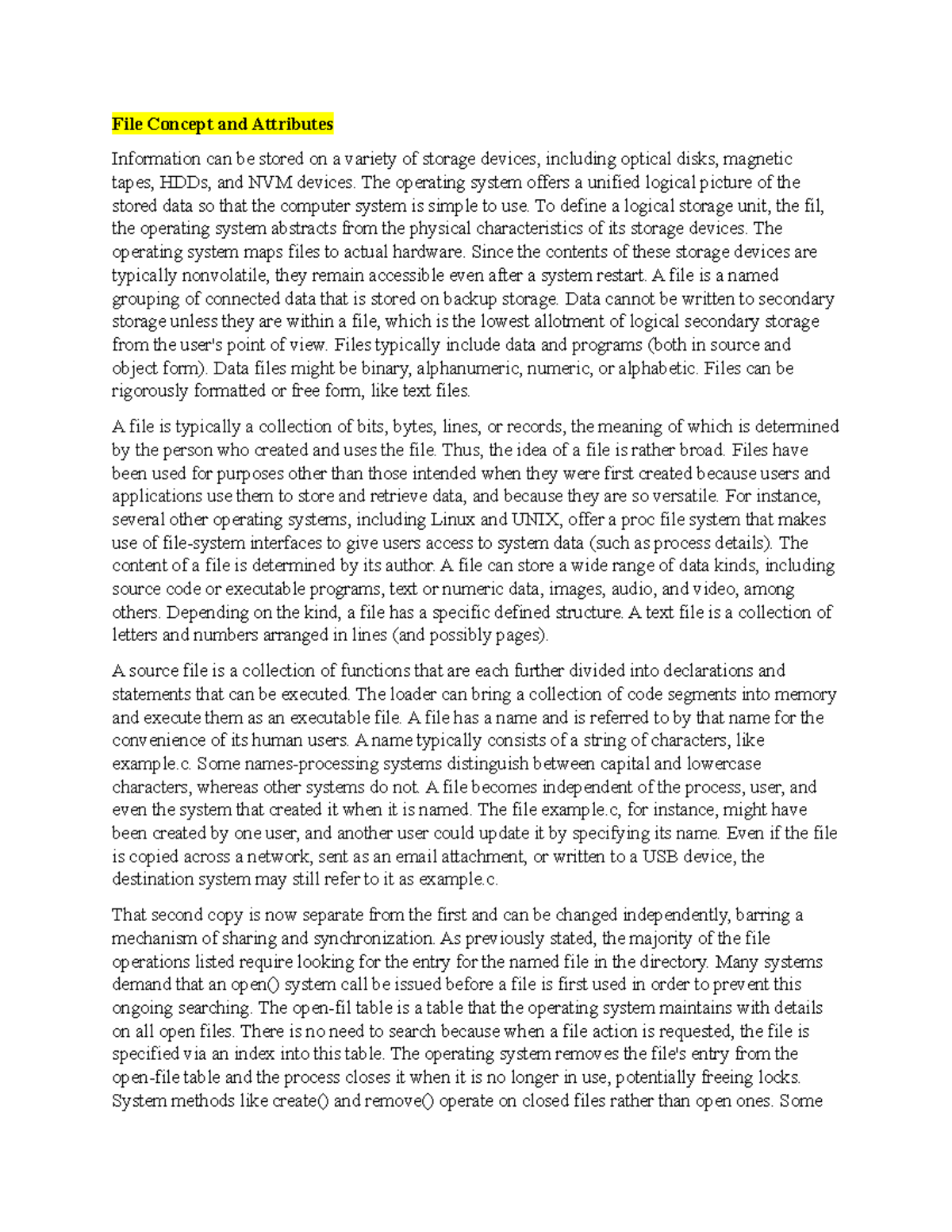 File Concept And Attributes File Concept And Attributes Information Can Be Stored On A Variety