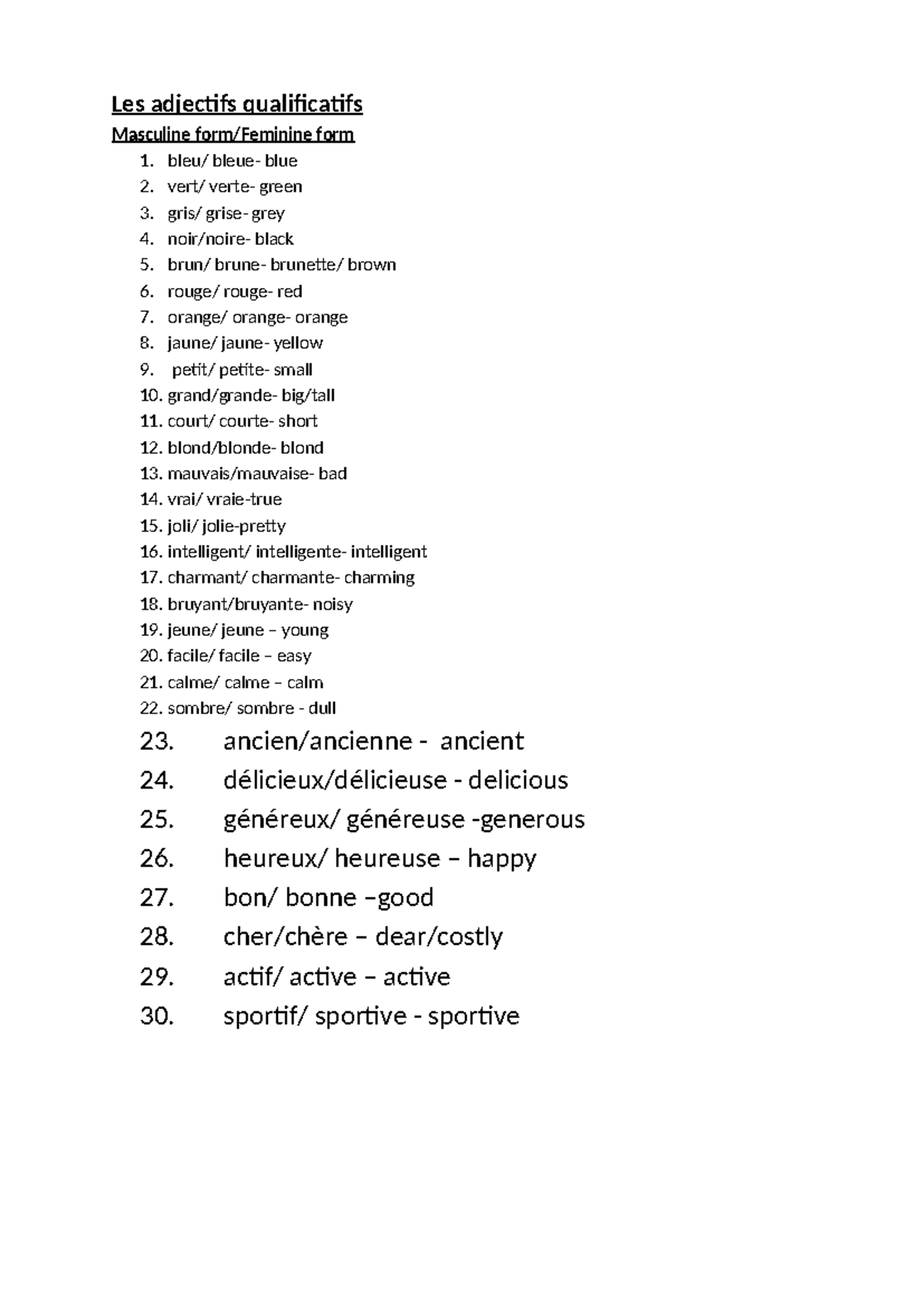 11-les adjectifs-20-08-2024 - Les adjectifs qualificatifs Masculine ...