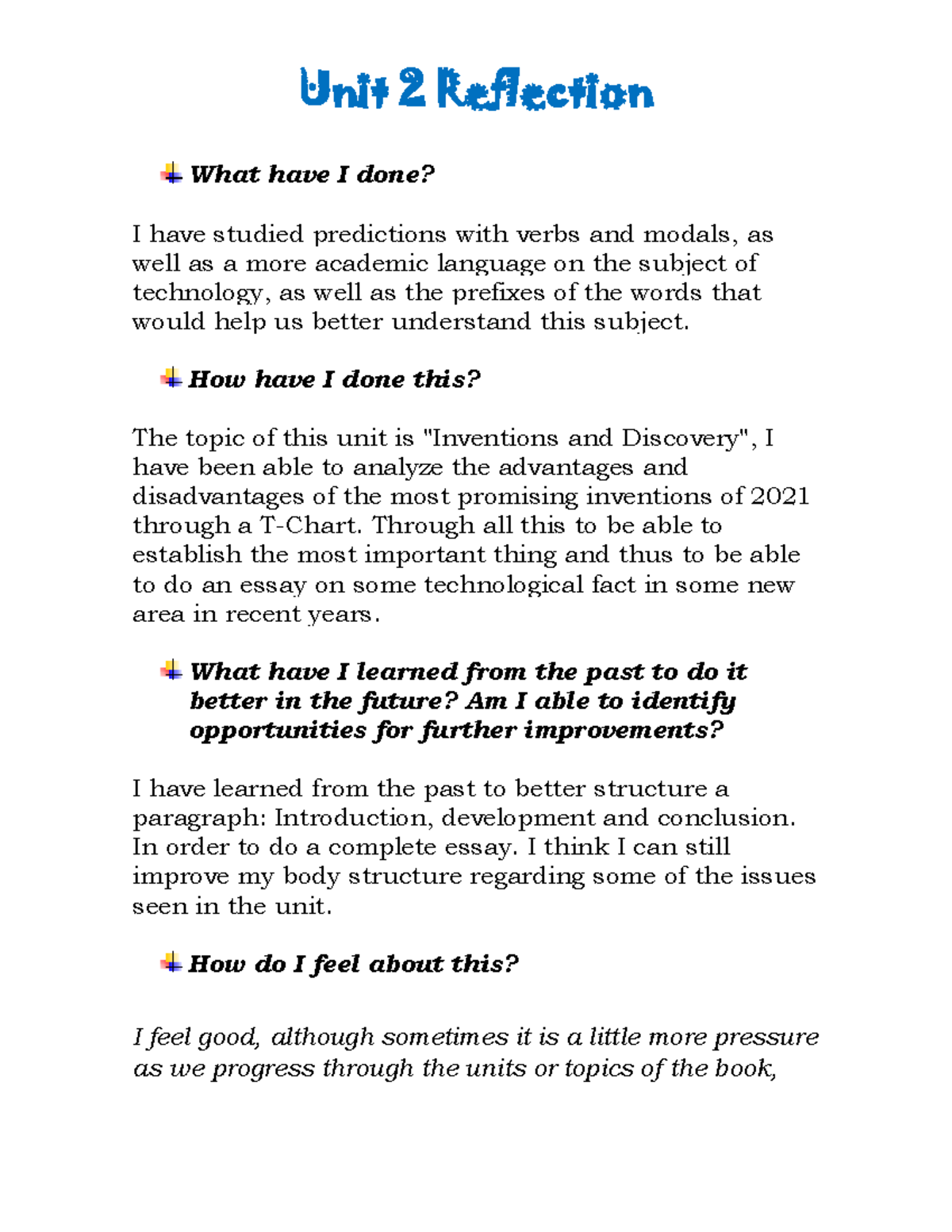 Unit 2 Reflection, FASHION IN THE WORLD - ingles - UVEG - Studocu