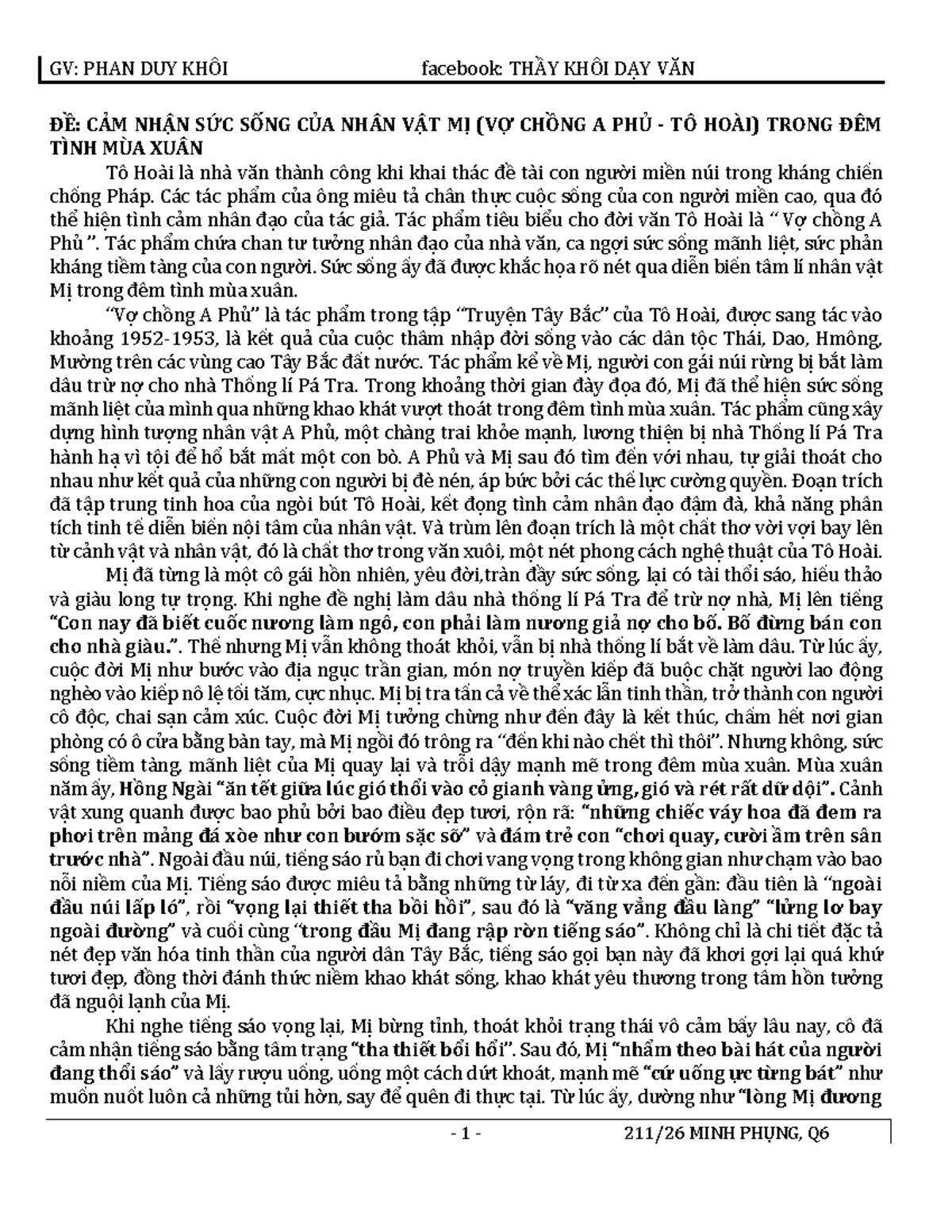 Mị trong đêm mùa xuân 2021 3 - GV: PHAN DUY KH‘I facebook: THẦY KH‘I DẠY VĂN 1 - 211/26 MINH ...