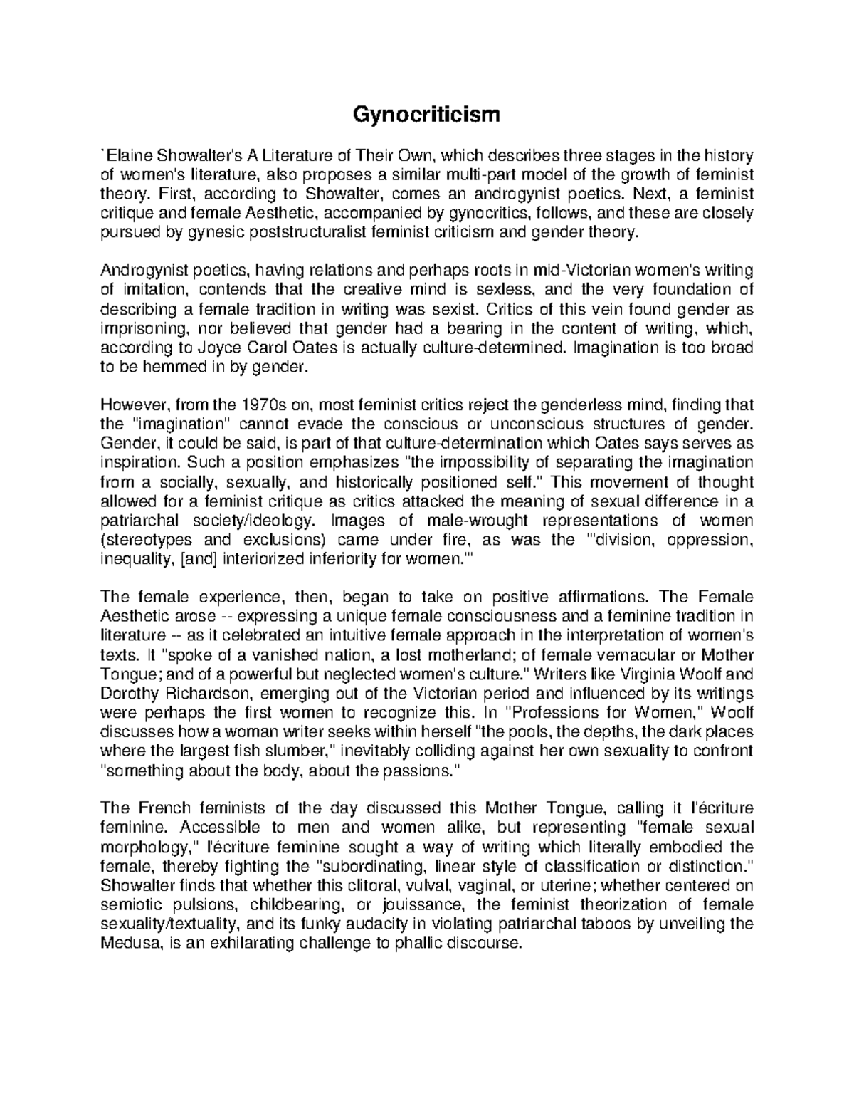 7TY English Unit 3 Sem 5 Paper 9 Criticism Gynocriticism ...