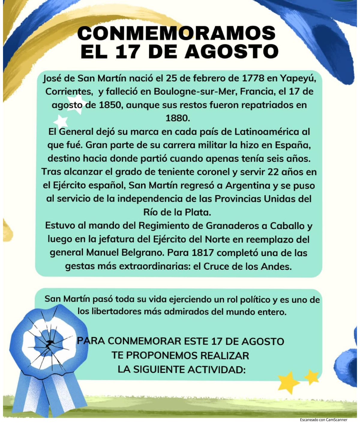 Actividad 3 y 4 17 de agosto - Historia Argentina - Studocu