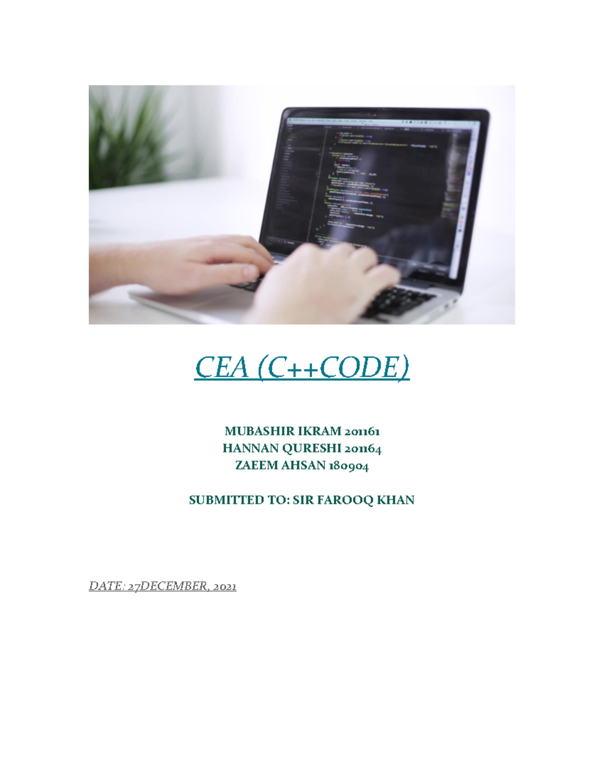 CEA (Complex Engineering Activity) - CEA (C++CODE) MUBASHIR IKRAM ...