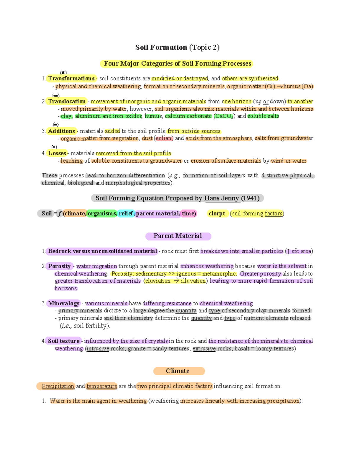 SSC-Topic 2 Notes - Soil Formation (Topic ) Four Major Categories of ...