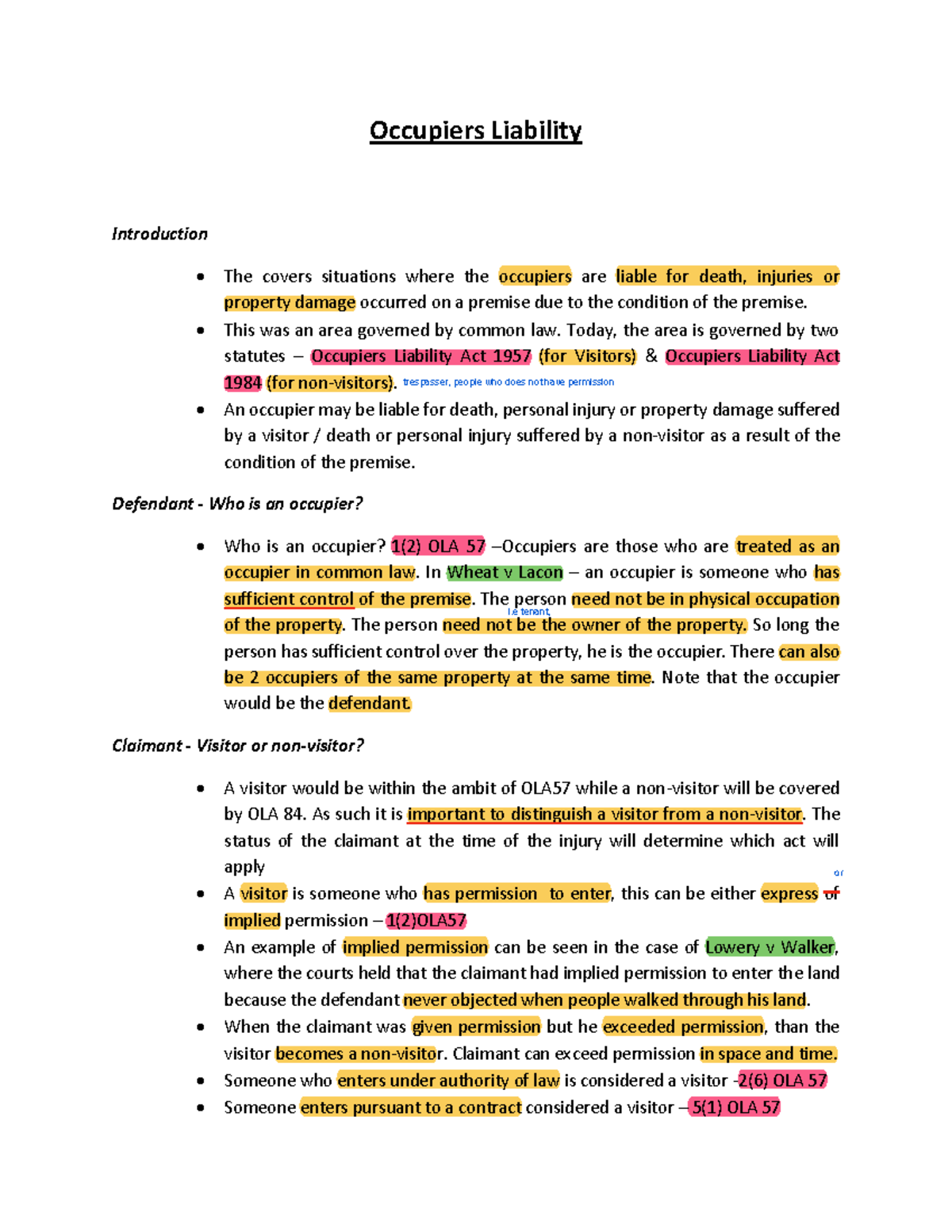 Tutorial 10A-Occupiers Liability - Occupiers Liability Introduction The ...